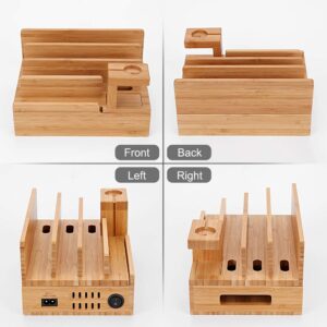 OthoKing Charging Station Organizer,Fast Charging Station for Multiple Device 5-Port USB Bamboo Wood Charging Dock,Universal Apple Watch Phone Pad and Android Like Samsung Cell Phones & Tablets