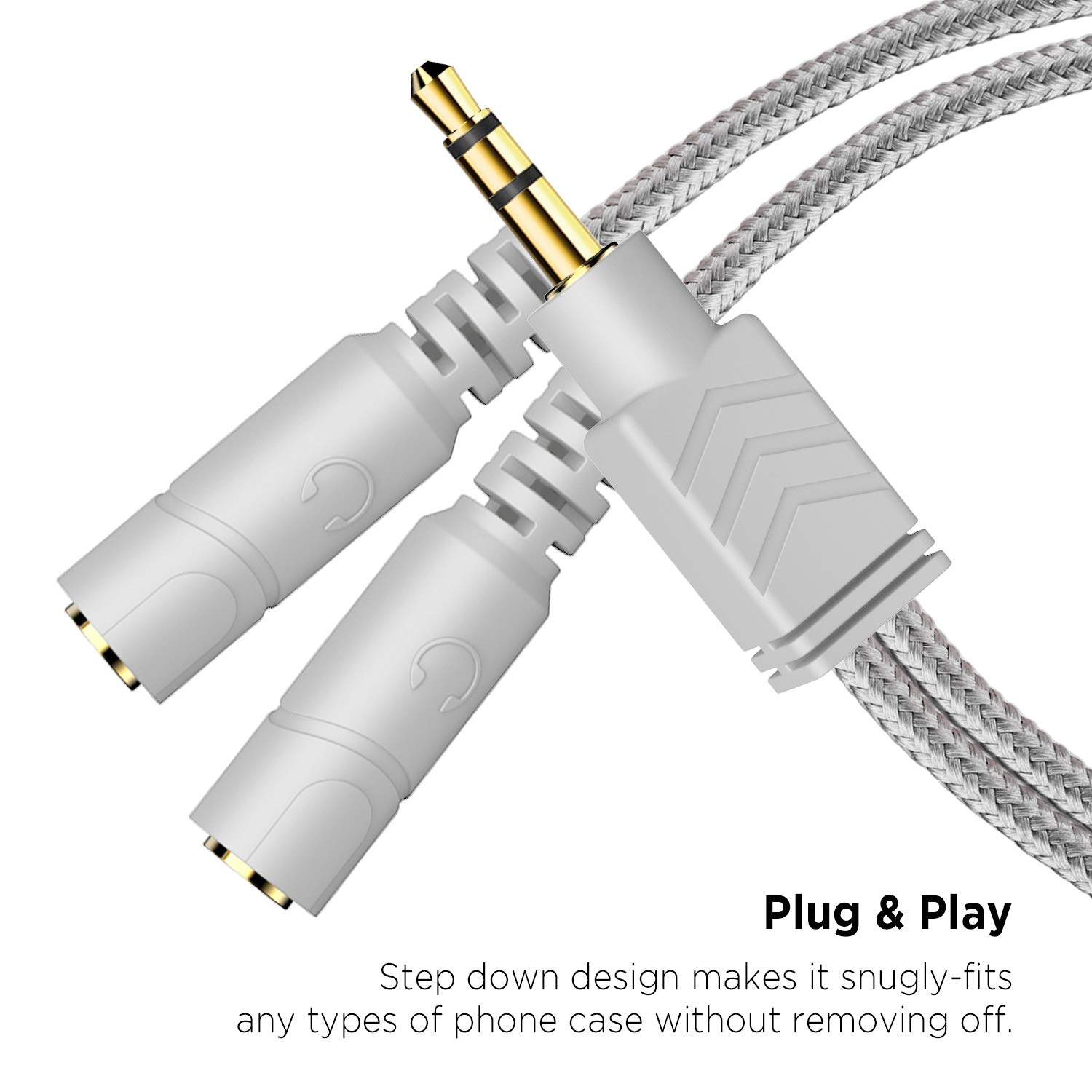 DUKABEL Headphone Splitter, AUX Splitter Cable for Headset Knitted 3.5mm Splitter 2-Way Audio Splitter Stereo Audio Y Cable Produces Equal Audio Output for Headphones Earphones Speakers Joy Series