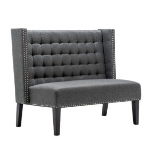 andeworld modern loveseat settee bench sofa couch, upholstered banquette dining bench with back for dining living room hallway or entryway seating,slate