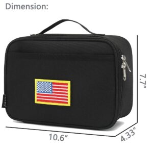 FlowFly Kids Lunch box Insulated Soft Bag Mini Cooler Back to School Thermal Meal Tote Kit for Girls, Boys, Black Free USA Flag Patch Included