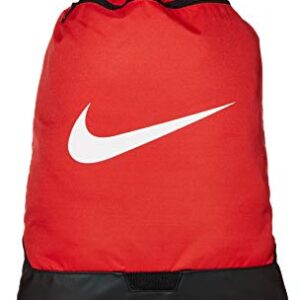 Nike Brasilia Training Gymsack, Drawstring Backpack with Zipper Pocket and Reinforced Bottom, University Red/University Red