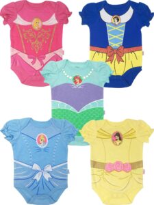 disney princess snow white belle aurora infant baby girls 5 pack bodysuits aurora, snow white, ariel, cinderella, belle 18 months