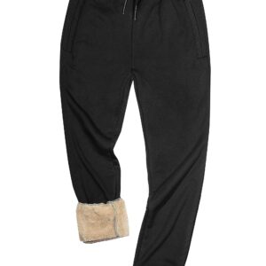 Yeokou Men's Casual Warm Sherpa Lined Elastic Waist Pant Trousers Joggers (Medium, Black-Ribbed Cuff)