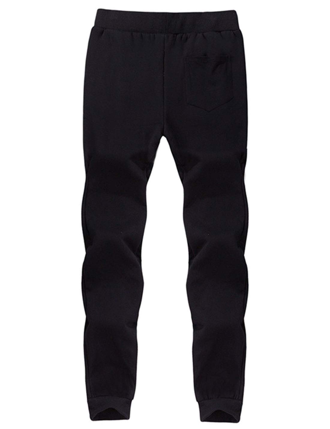 Yeokou Men's Casual Warm Sherpa Lined Elastic Waist Pant Trousers Joggers (Small, Black-Ribbed Cuff)