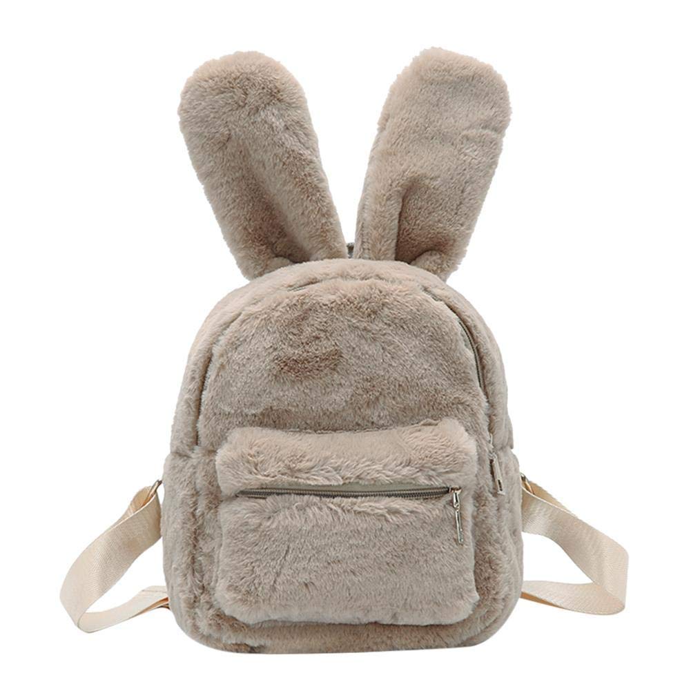 Flow.month Bunny Backpack, Fur Mini Backpacks for Women Plush Rabbit Ear Satchel Fuzzy Bunny Purse Handbags (Camel)