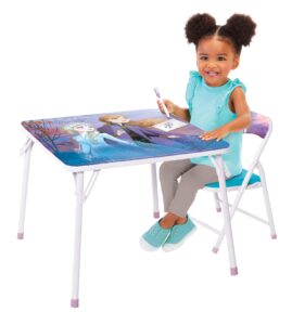 disney frozen activity table & chair set for toddlers 24-48m, includes 1 table & 1 chair - sturdy metal construction, table: 20"l x 20"w x 16.4"h, chair: 12"l x 11.6"w x 17.7"h - weight limit: 70 lbs