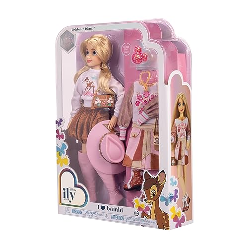 Disney ily 4EVER Dolls Disney 100 - Bambi 11.5" Tall with 13 Points of Articulation, Two Complete Mix-and-Match Outfits and Glittery Mickey Ring for You!