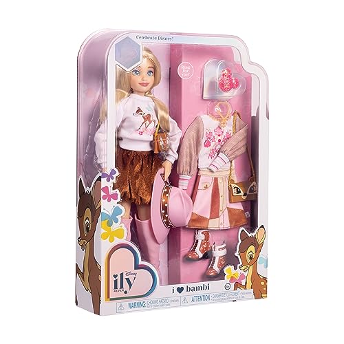 Disney ily 4EVER Dolls Disney 100 - Bambi 11.5" Tall with 13 Points of Articulation, Two Complete Mix-and-Match Outfits and Glittery Mickey Ring for You!