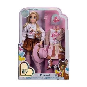 Disney ily 4EVER Dolls Disney 100 - Bambi 11.5" Tall with 13 Points of Articulation, Two Complete Mix-and-Match Outfits and Glittery Mickey Ring for You!