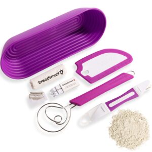 breadsmart artisan bread making kit - 5pc sourdough bread baking supplies set - lame, scraper, whisk, banneton bread proofing basket & cotton liner