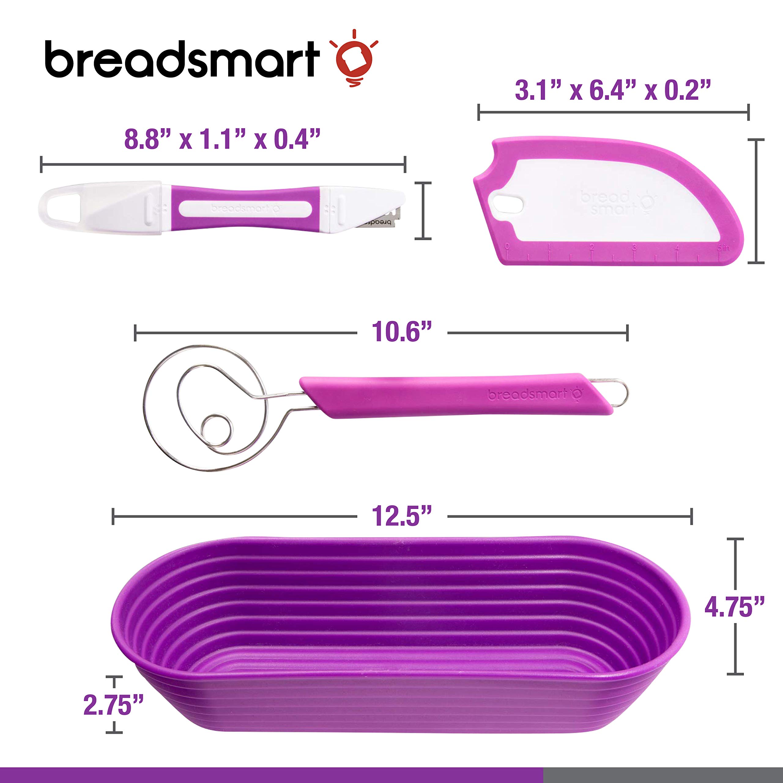 Breadsmart Artisan Bread Making Kit - 5PC Sourdough Bread Baking Supplies Set - Lame, Scraper, Whisk, Banneton Bread Proofing Basket & Cotton Liner