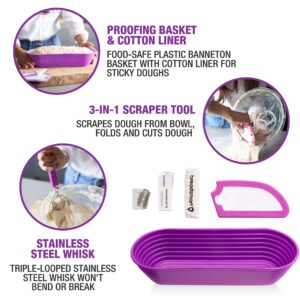 Breadsmart Artisan Bread Making Kit - 5PC Sourdough Bread Baking Supplies Set - Lame, Scraper, Whisk, Banneton Bread Proofing Basket & Cotton Liner