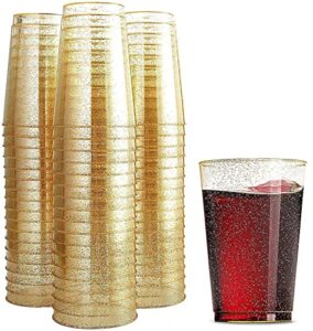 munfix 100 glitter 12 oz clear plastic cups tumblers gold glitter disposable wedding elegant party cups recyclable and bpa-free