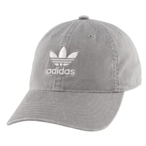 adidas originals men's relaxed fit strapback hat, stone grey/white, one size