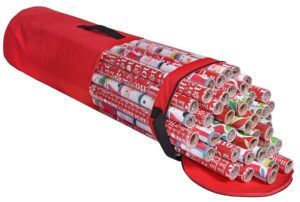 propik wrapping paper storage bag, christmas gift wrap organizer stores up to 24 rolls 40 inch, heavy duty polyester plus pvc clear bag with handles