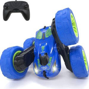 Threeking RC Stunt Car Remote Control Cars Toy with Lights Double-Sided Driving 360-degree Flips Rotating Cars Toys, Blue