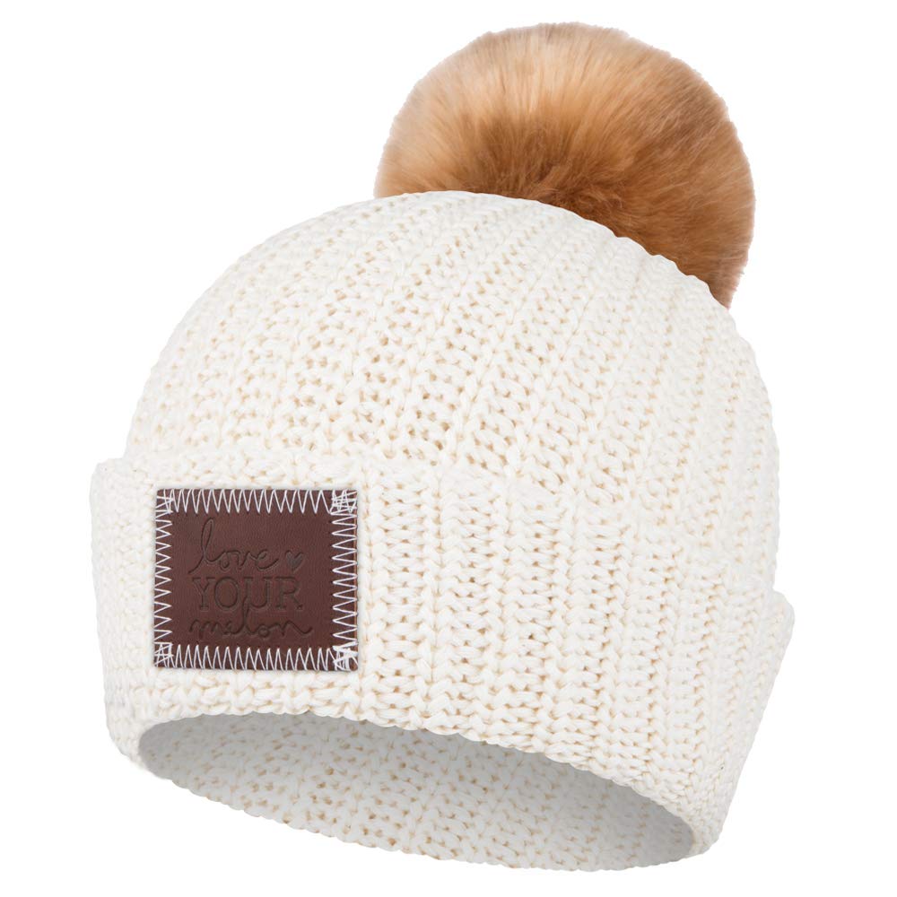 Love Your Melon Beanie Unisex White Speckled Cuffed Pom Winter Beanies 100% Cotton Made