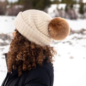 Love Your Melon Beanie Unisex White Speckled Cuffed Pom Winter Beanies 100% Cotton Made