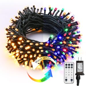 brizled christmas lights, 65.67ft 200 led color changing tree lights 11-function warm white & multicolor christmas lights, connectable 24v safe adapter remote decorative lights string for xmas party