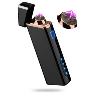 lighter, electric arc lighter usb rechargeable lighter windproof flameless lighter plasma lighter with battery indicator (upgraded) for fire, cigarette, candle - outdoors indoors (s1700)