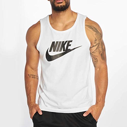 Nike Men's Sportswear Logo Tank Top (White/Black, L)