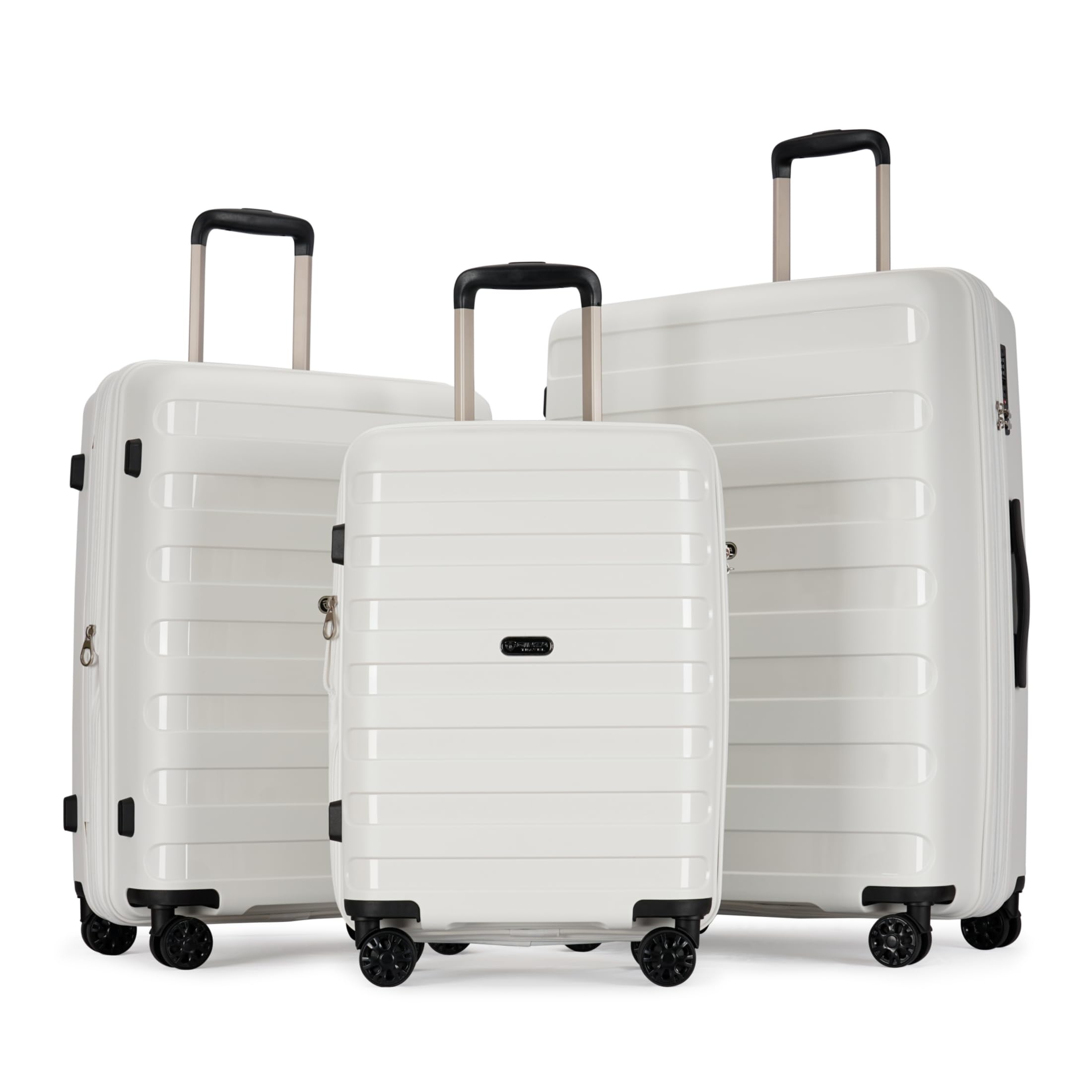 GinzaTravel 3-piece set white color luggage with scratch-resistant PP material, expandable(（all 20 24 28), Super light, thickened, large-capacity double seal suitcase