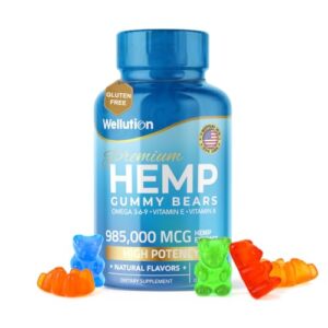 wellution hemp gummies 985,000 high potency - fruity gummy bear with hemp oil. natural hemp candy supplements - nutritional value & great taste