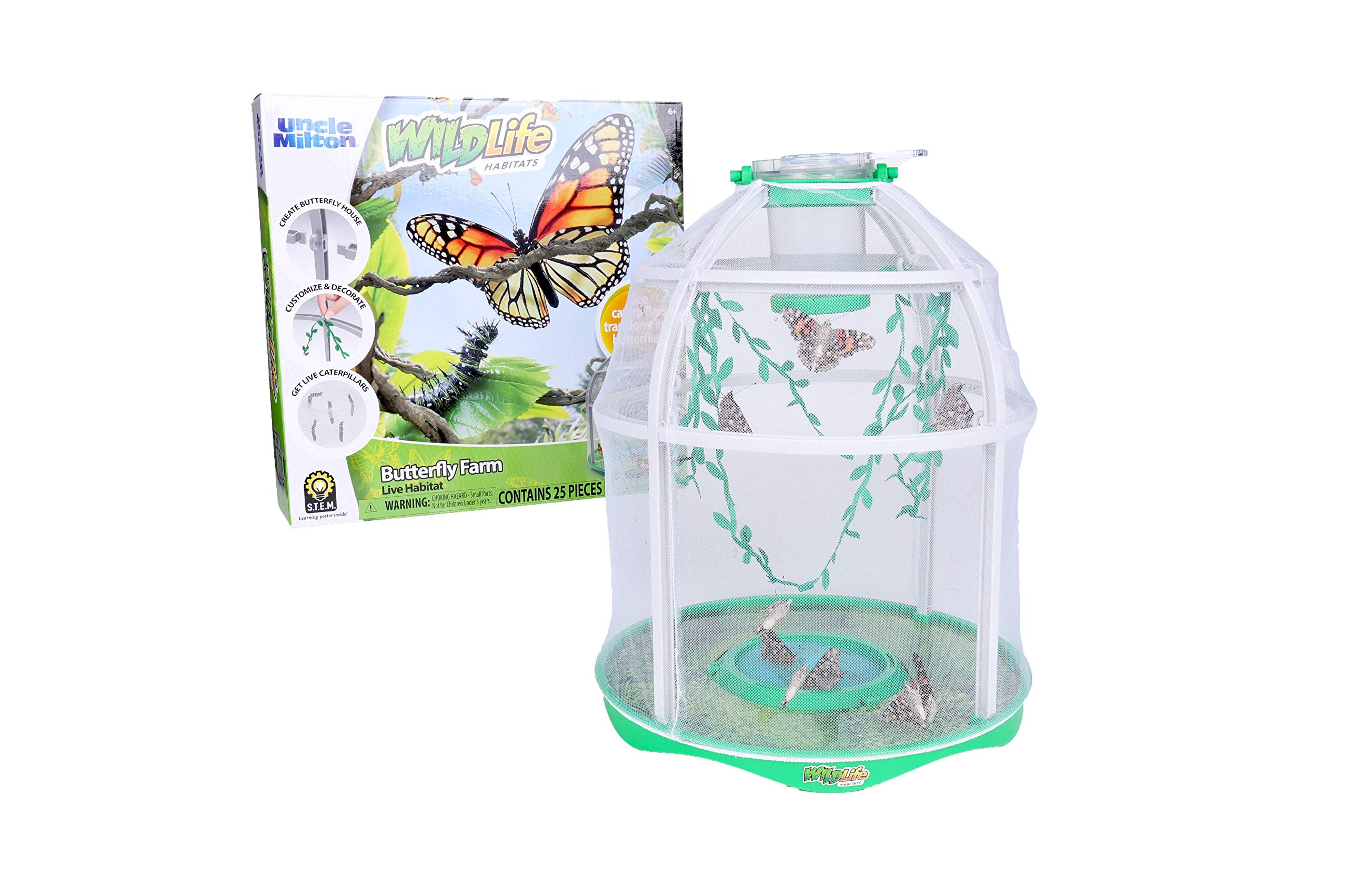 Uncle Milton Butterfly Farm Live Habitat - Observe Caterpillars Transform Into Butterflies, STEM Toy, Great Gifts for Boys & Girls Ages 6+