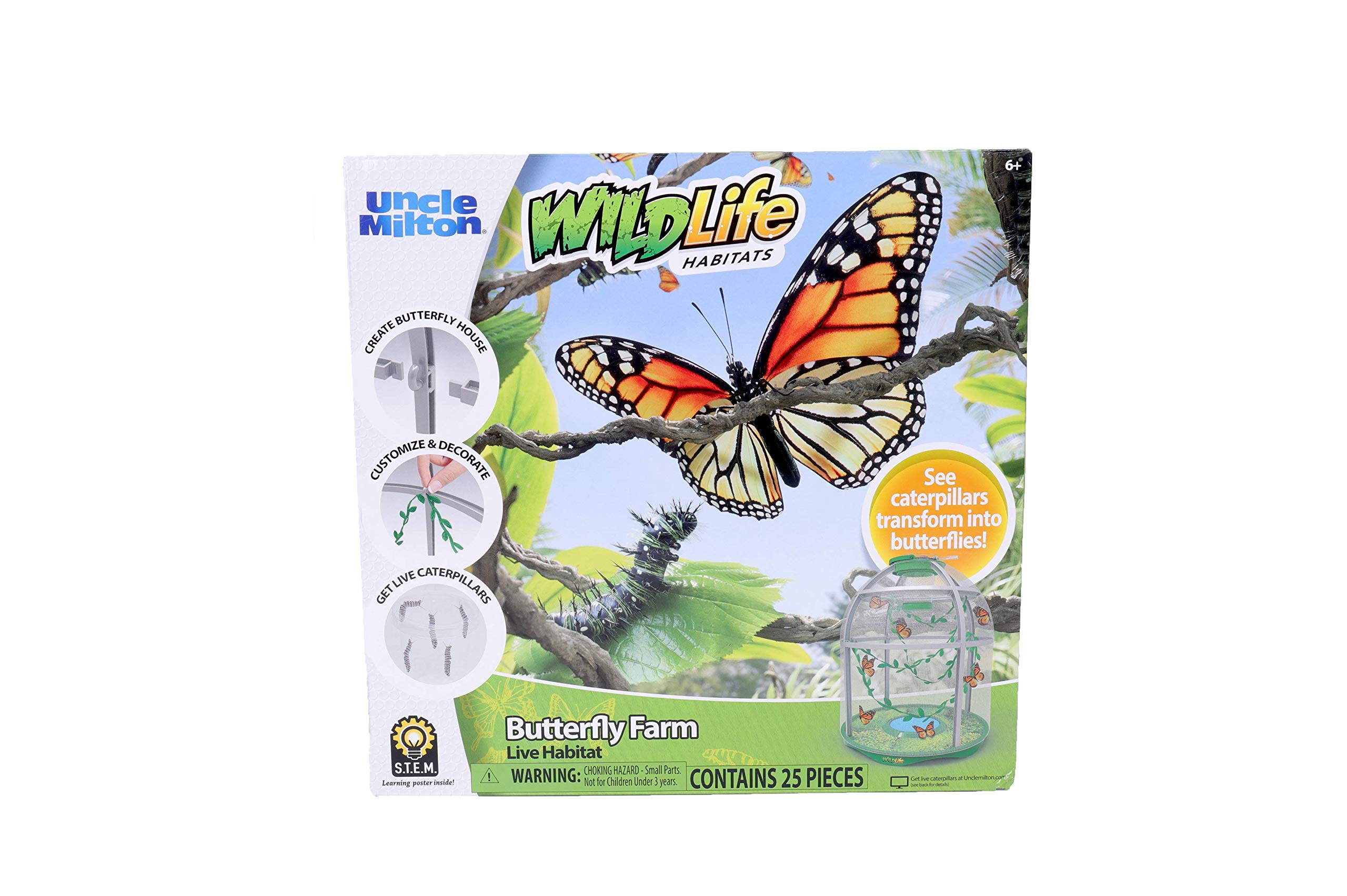 Uncle Milton Butterfly Farm Live Habitat - Observe Caterpillars Transform Into Butterflies, STEM Toy, Great Gifts for Boys & Girls Ages 6+