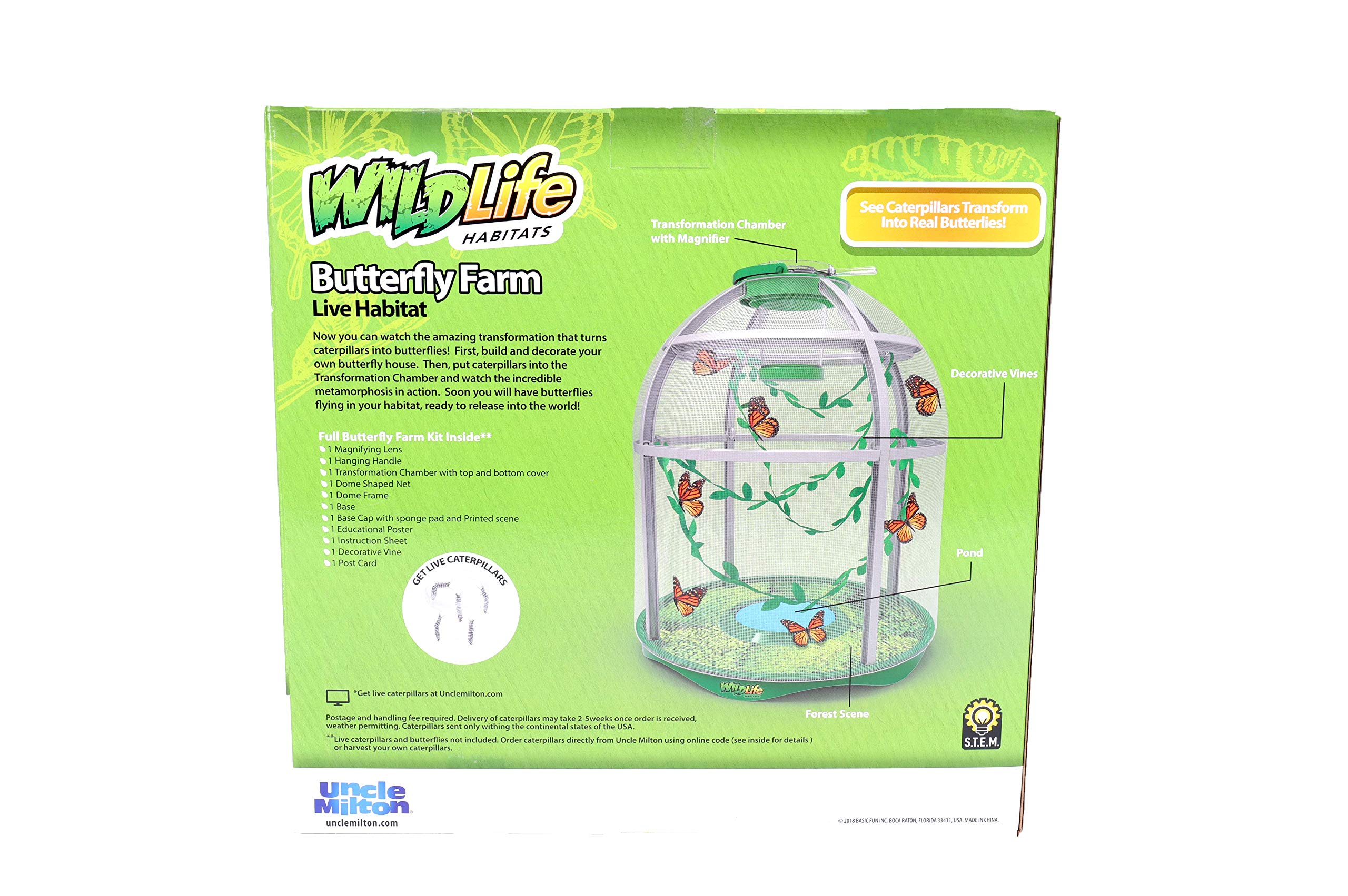 Uncle Milton Butterfly Farm Live Habitat - Observe Caterpillars Transform Into Butterflies, STEM Toy, Great Gifts for Boys & Girls Ages 6+