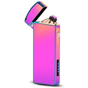 lcfun electric lighter plasma dual arc lighter, windproof usb rechargeable lighter, flameless cool lighters with led battery indication for candles, incense stick, outdoor camping (magic)