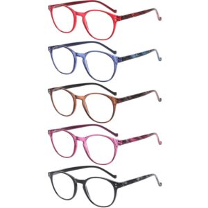 norperwis 5 pairs reading glasses - standard fit spring hinge readers glasses for men and women (black purple red blue brown, 3.00)