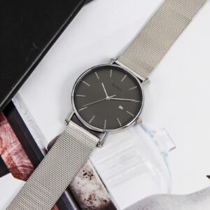 BUREI Men's Fashion Minimalist Wrist Watch Waterproof Watches Simple Ultra Thin Watches Analog Quartz Date with Stainless Steel Mesh Band (Gray Silver)