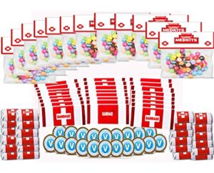 96 pack game party supplies party candy decorations, 48 pack candy and chocolate bar wrappers(2 size), 12 set of candy bags, 12 pack chocolate coin labels for kids game party favors1