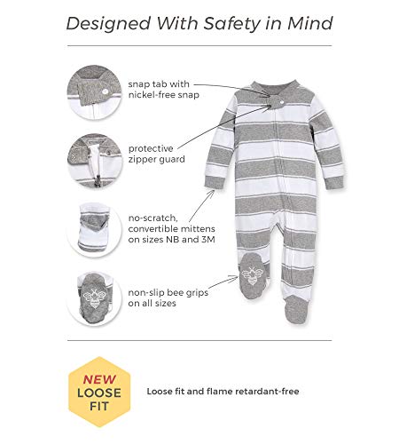 Burt's Bees Baby Sleep and Play PJs, 100% Organic Cotton One-Piece Zip Front Romper Jumpsuit Pajamas