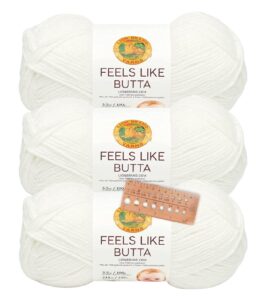 lion brand yarn feels like butta soft yarn for crocheting and knitting, velvety, 3-pack, white