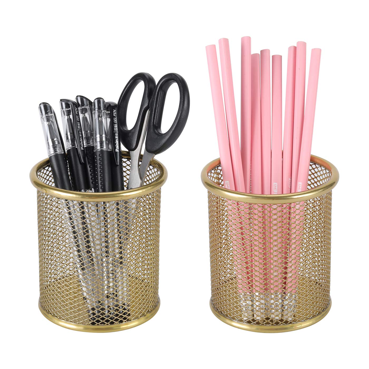 PAG Pencil Holder for Desk, 2 Pack Desktop Pen Cup, Office Supplies Desk Organizers and Accessories Organization, Makeup Brush Holder, Gold