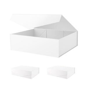 packhome 16.3x14.2x5 inches, 3 extra large gift boxes with lids, gift boxes for clothes and large gifts (matte white with grain texture)