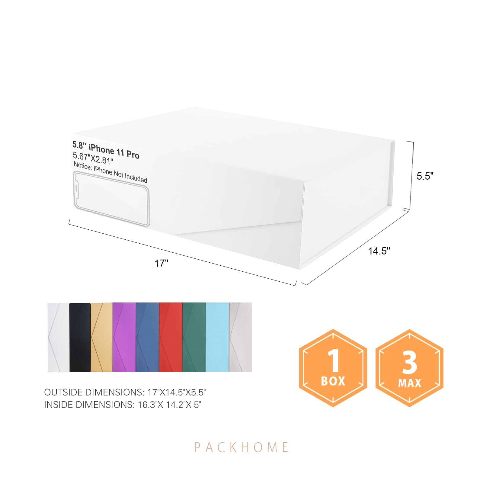 PACKHOME 16.3x14.2x5 Inches, 3 Extra Large Gift Boxes with Lids, Gift Boxes for Clothes and Large Gifts (Matte White with Grain Texture)