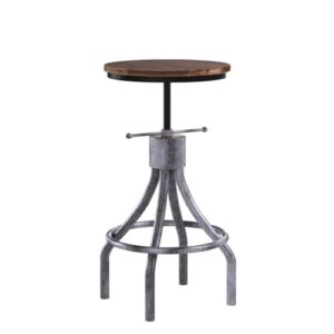 LOKKHAN Set of 2 Industrial Bar Stool-Vintage Adjustable Round Wood Metal Swivel Bar Stool-Cast Iron-23-30 Inch Tall Counter Bar Height Farmhouse Kitchen Stools