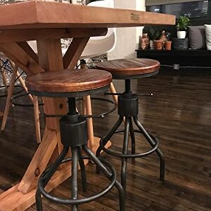 LOKKHAN Set of 2 Industrial Bar Stool-Vintage Adjustable Round Wood Metal Swivel Bar Stool-Cast Iron-23-30 Inch Tall Counter Bar Height Farmhouse Kitchen Stools