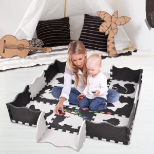 25 pcs kids play mat interlocking foam floor tiles, animal styles puzzle mat soft non-toxic crawling foam mat with fence, activity playmat for toddlers room décor