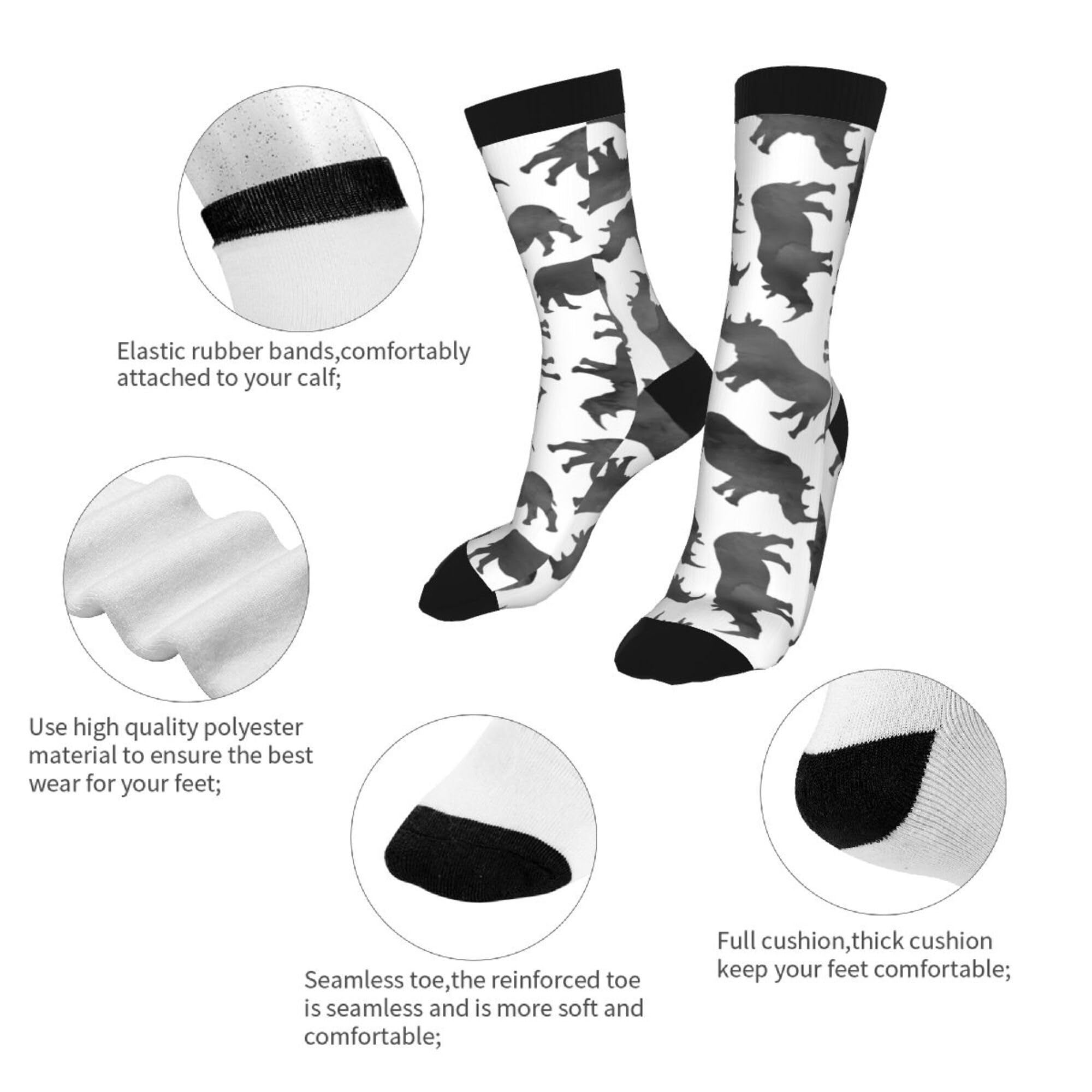 Unisex Fun Novelty Crazy Crew Socks Tiny Watercolor Rhinos Monochrome Dress Socks