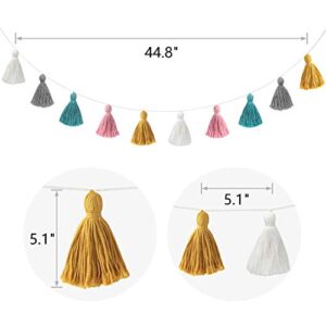 Mkono 2 Pack Tassel Garland Boho Cotton Pastel Banner for Thanksgiving Christmas Birthday Party Decor, Rainbow Wall Hangings for Classroom, Nursery, Kids Girls Bedroom, Baby Shower Wedding Decor