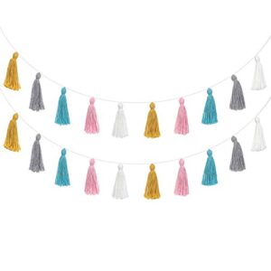 mkono 2 pack tassel garland boho cotton pastel banner for thanksgiving christmas birthday party decor, rainbow wall hangings for classroom, nursery, kids girls bedroom, baby shower wedding decor