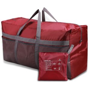 redcamp 96l extra large duffle bag lightweight, water resistant travel duffle bag foldable for men women, wine red