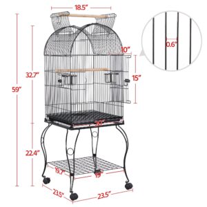 Yaheetech 59-Inch Rolling Standing Medium Dome Open Top Bird Cage for Parrots Cockatiels Sun Conures Parakeets Lovebirds Budgies Finches Canary Pet Bird Cage with Removable Stand