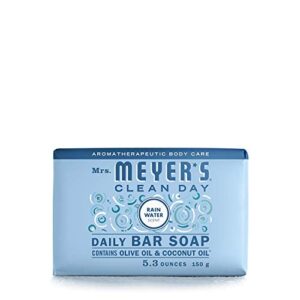 mrs. meyer's clean day bar soap, use as body wash or hand soap, made with essential oils, rain water, 5.3 oz, 1 bar