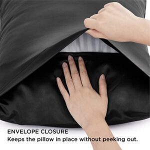 Bedsure Satin Pillowcases Standard Set of 2 - Black Silk Pillow Cases for Hair and Skin 20x26 inches, Satin Pillow Covers 2 Pack with Envelope Closure, Gifts for Women Men