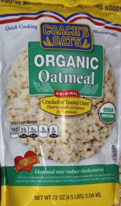 coach's oats100% whole grain organic oatmeal, 4.5 lbs (72 oz)